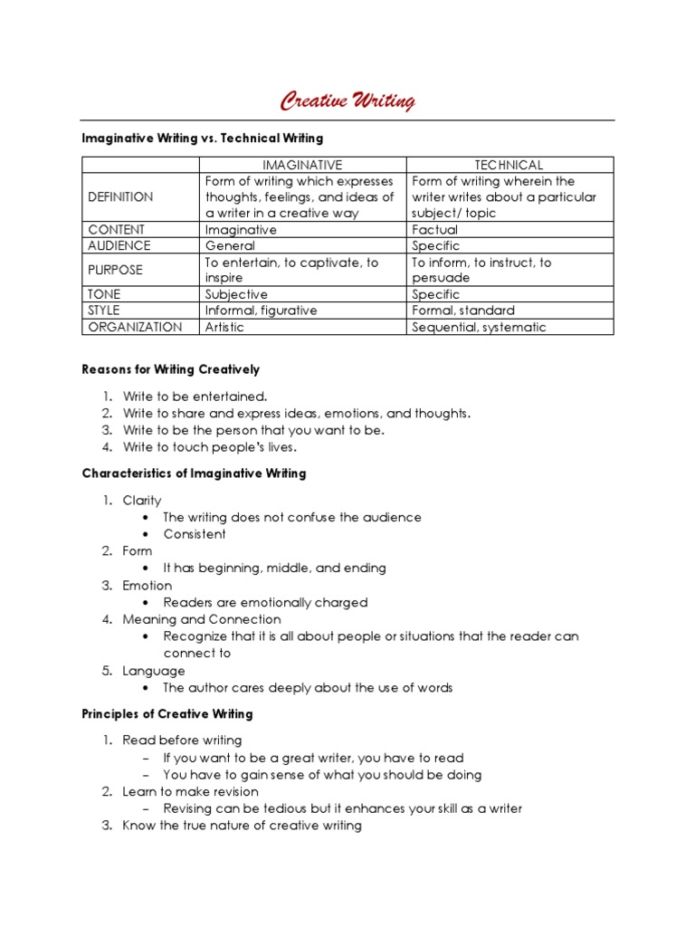 Imaginative vs. Technical Writing | PDF | Writers | Reason