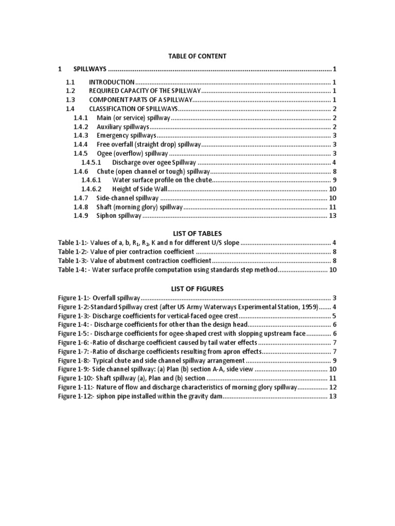 Hydraulic Structure II, spillway components and types | PDF | Spillway ...