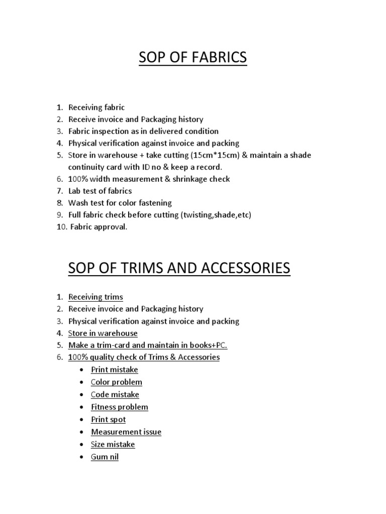 Sop of Fabrics | PDF