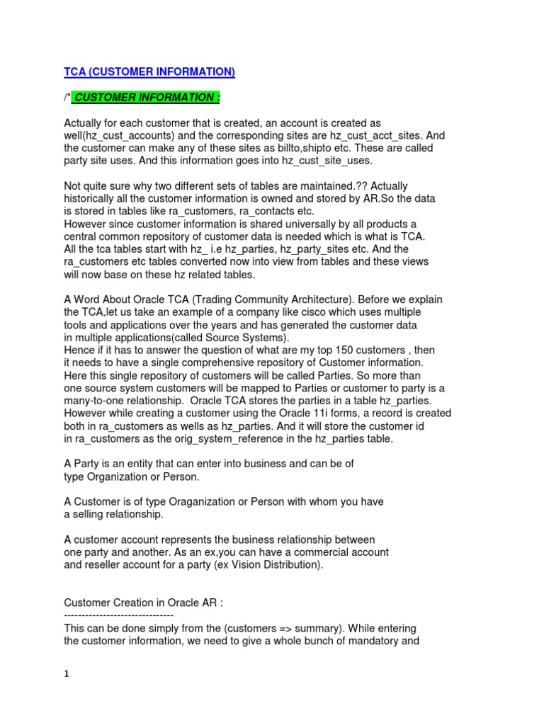 Tca Customer Information Pdf Oracle Database Information Technology Management