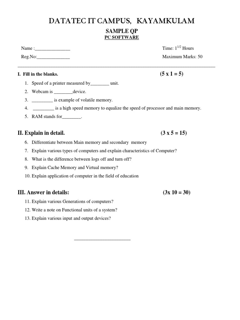 PC Software Question Paper Module One Based On Cdit Exam | PDF