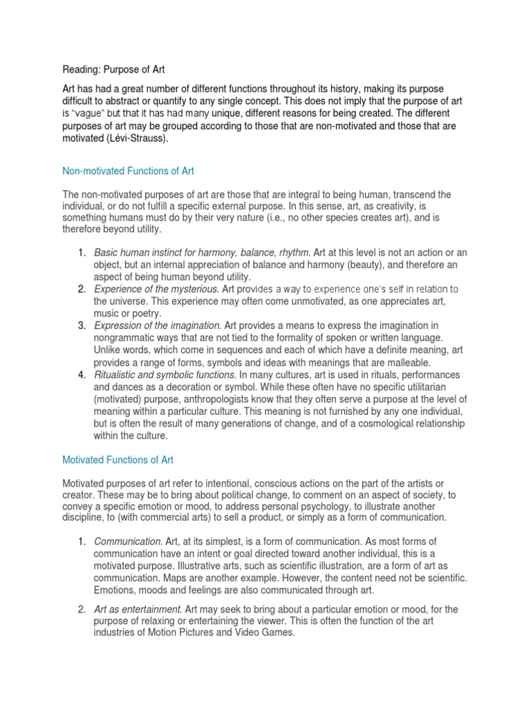 Non-motivated Functions of Art | Aesthetics | Art History