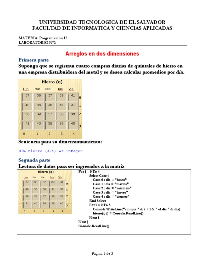 Ejercicios de Array UTEC2019uTEC PDF | PDF | Áreas de informática ...