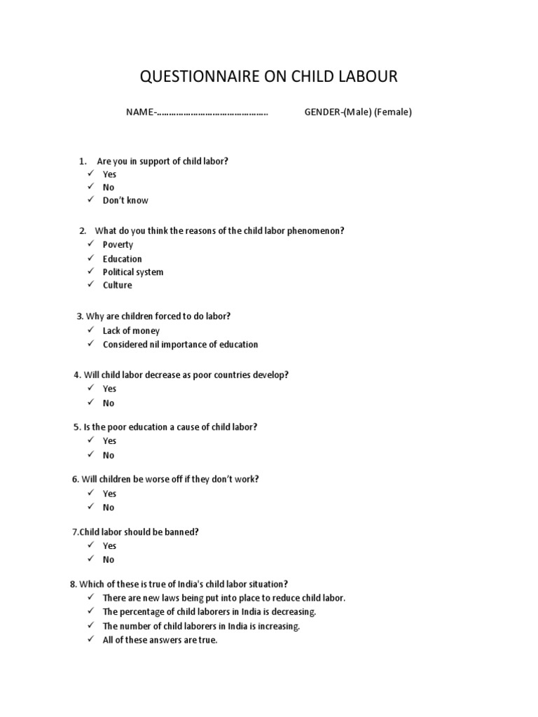 Questionnaire On Child Labour | PDF