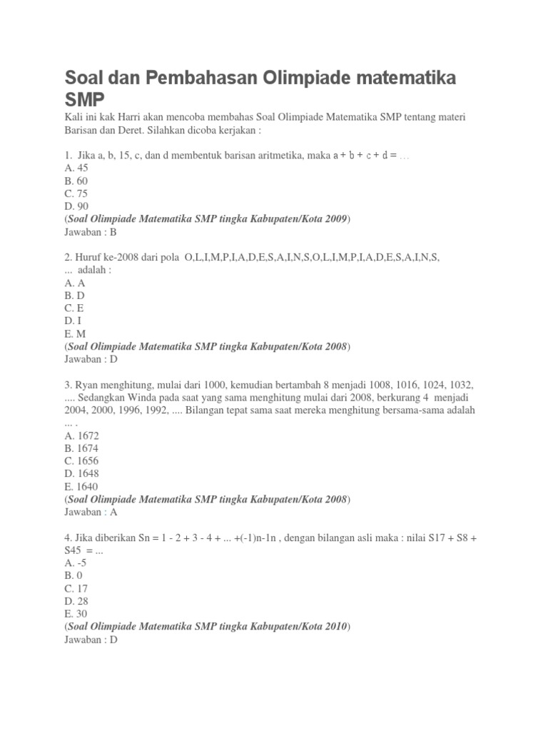 Soal Dan Pembahasan Olimpiade Matematika | PDF