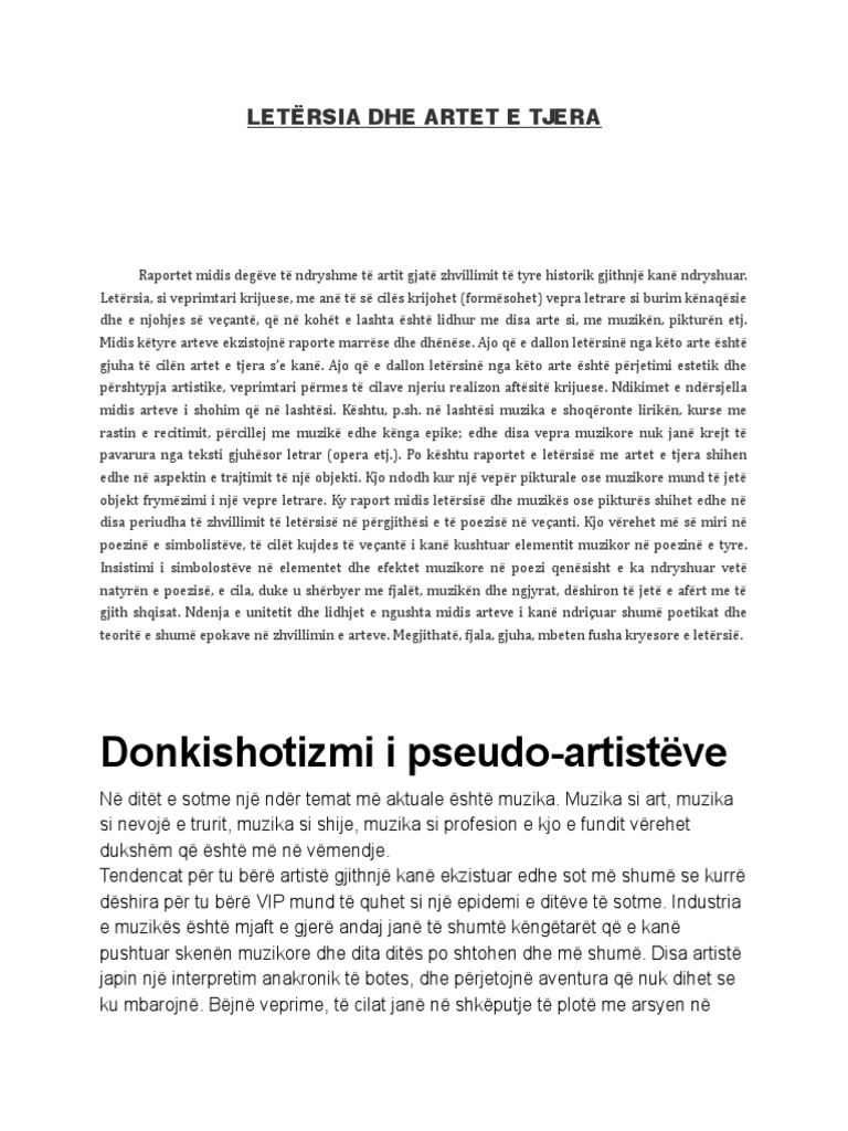 Letërsia Dhe Artet e Tjera | PDF
