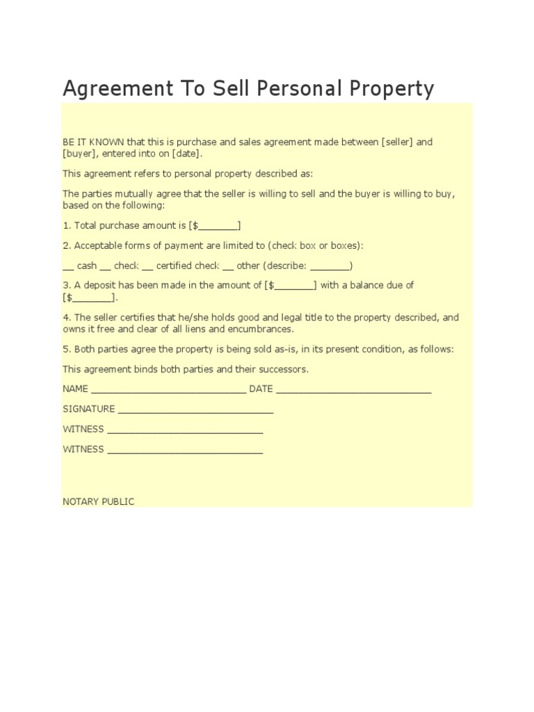 Agreement To Sell Personal Property | PDF