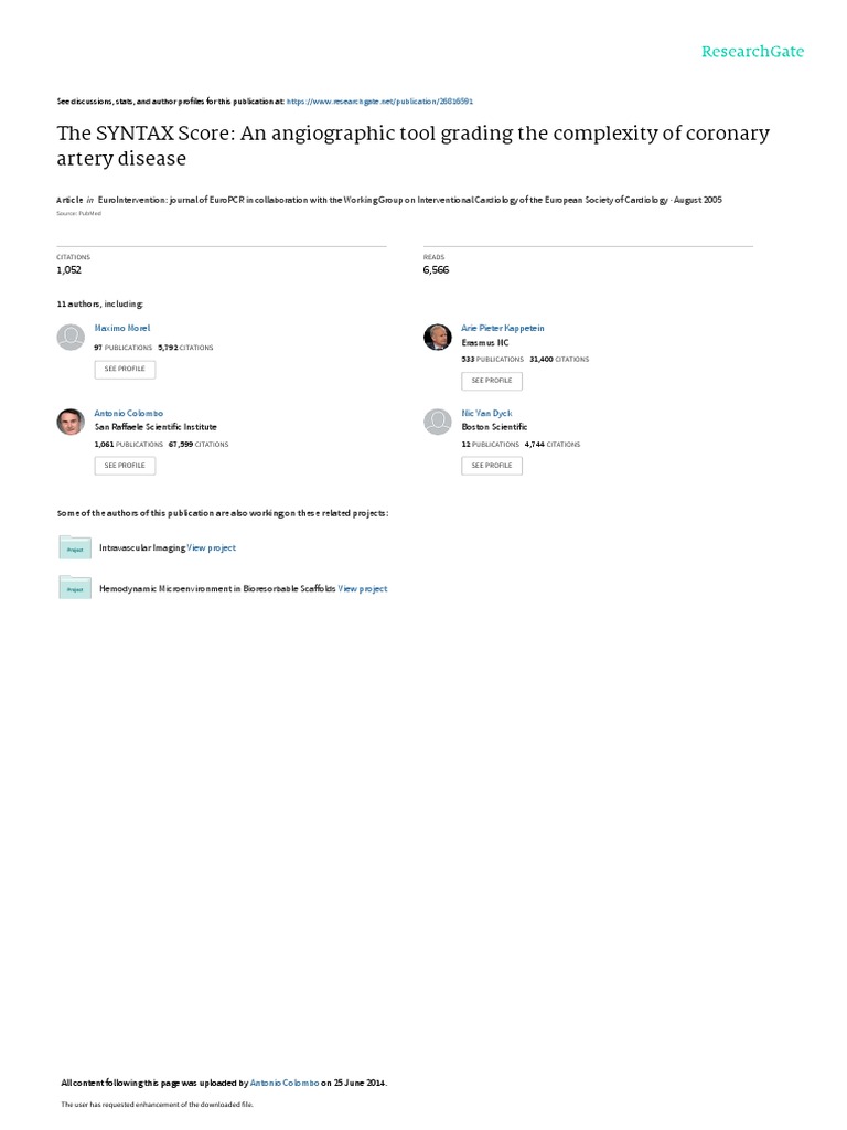 Syntax Score | PDF | Percutaneous Coronary Intervention | Coronary ...