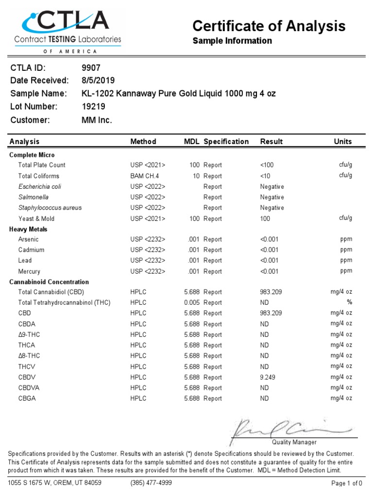 KL 1202 Kannaway Pure Gold Liquid 1000 MG 4 Oz | PDF ...