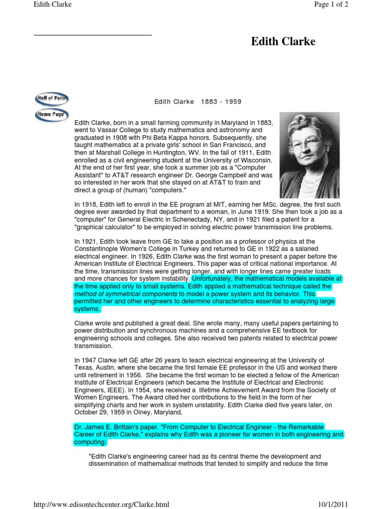 Edith Clarke: Pioneer in Electrical Engineering | PDF | Engineering ...
