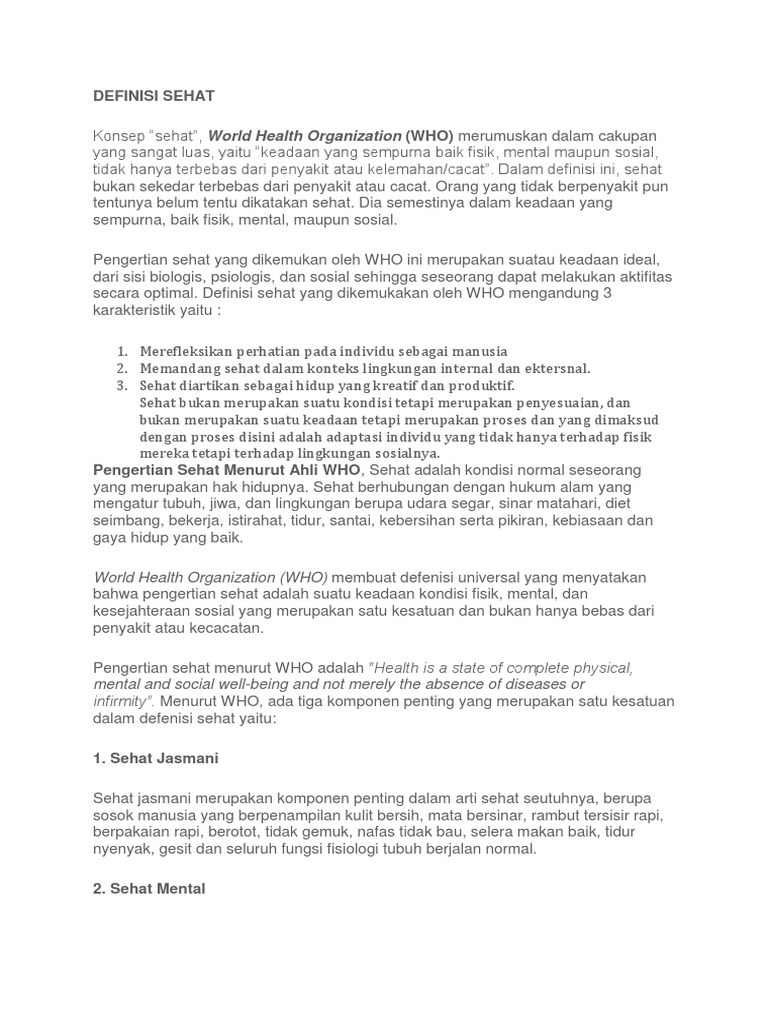 Definisi Sehat Menurut WHO dan Komponennya | PDF