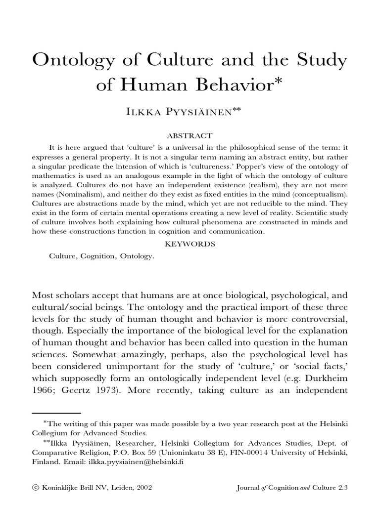 Ontology of Culture and Human Behavior | PDF | Concept | Mind