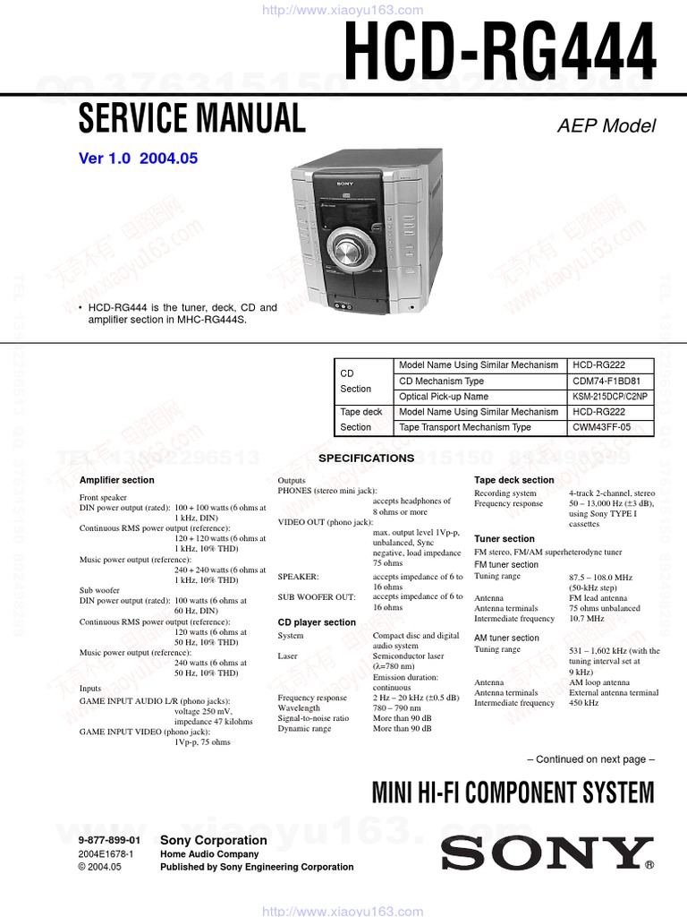Service Manual: HCD-RG444 | PDF | Laser | Soldering