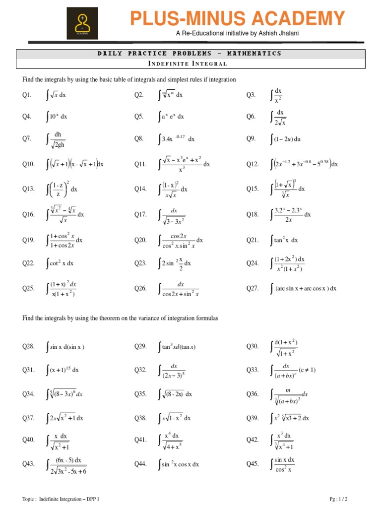 Indefinite Integration Practice Problems | PDF | Functions And Mappings ...