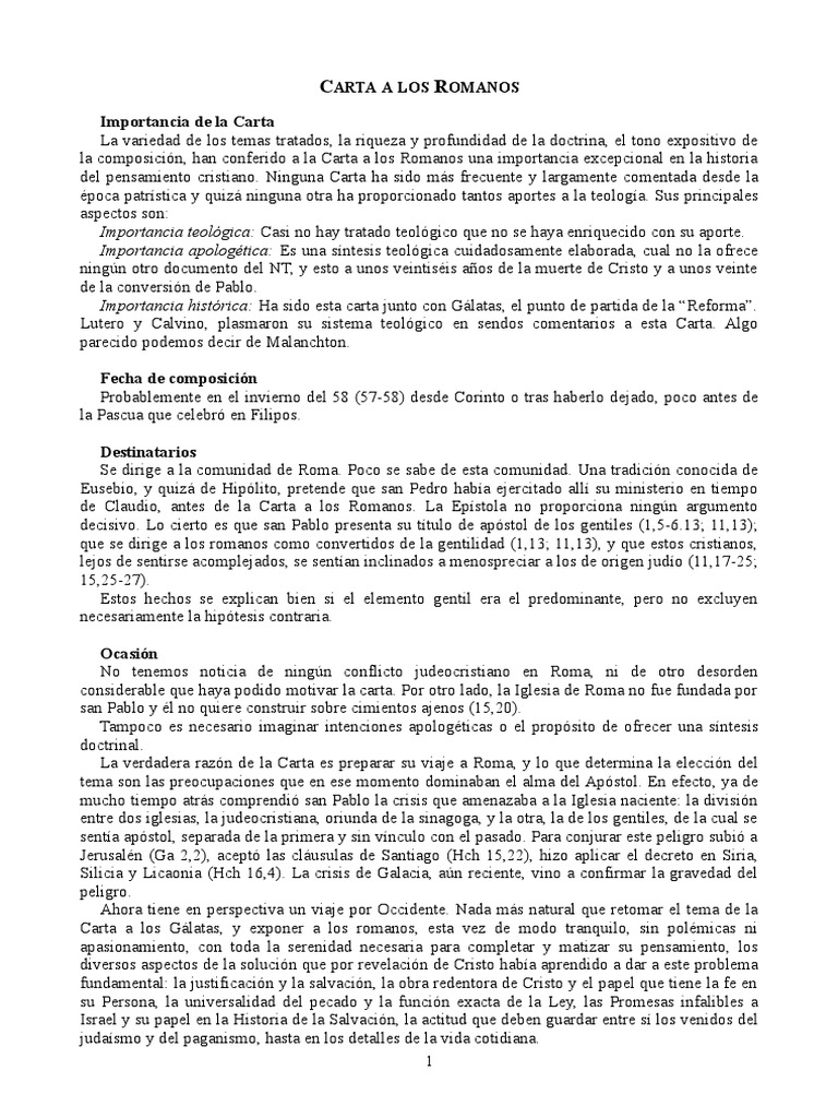 Carta a Los Romanos (Esquema) | Epístola a los romanos | Salvación ...