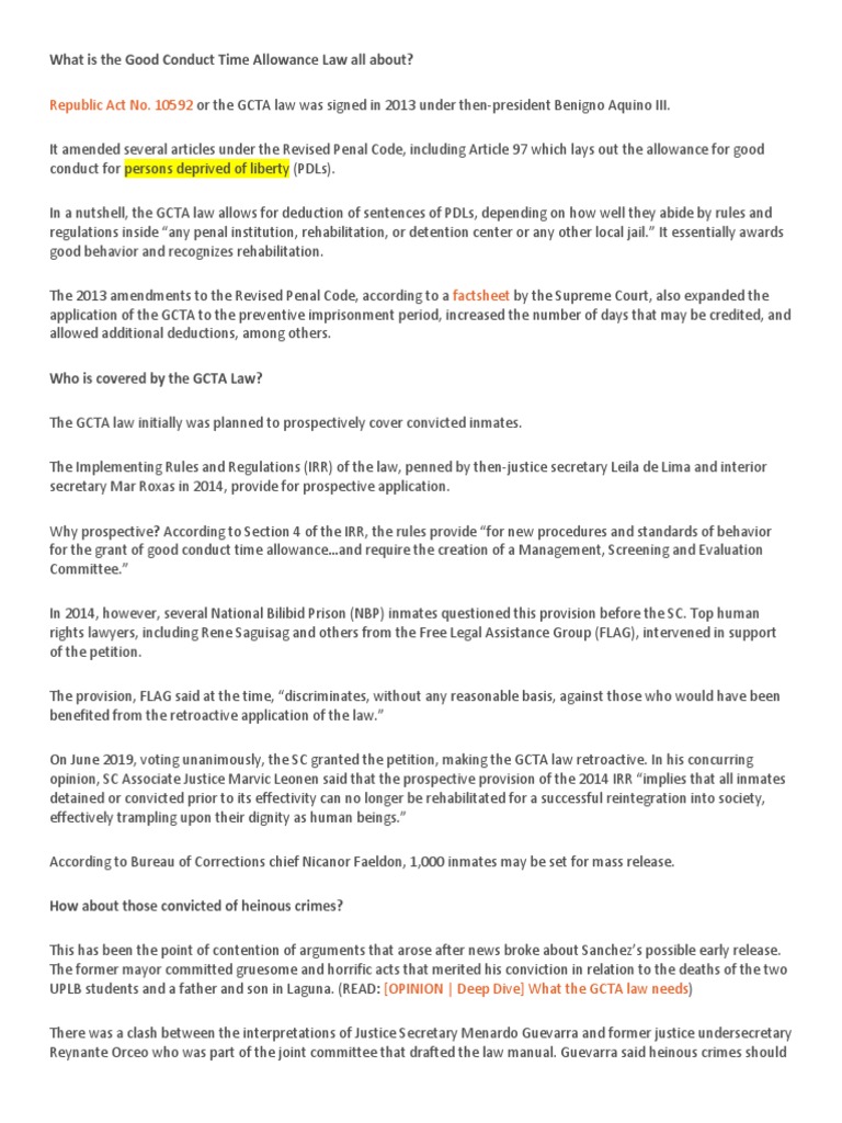 Everything You Need to Know About the GCTA Law | PDF | Rehabilitation ...