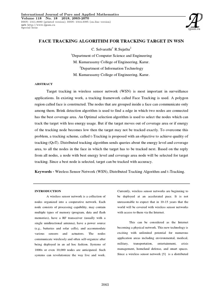 Face Tracking Algorithm For Tracking Target in WSN | PDF | Wireless ...