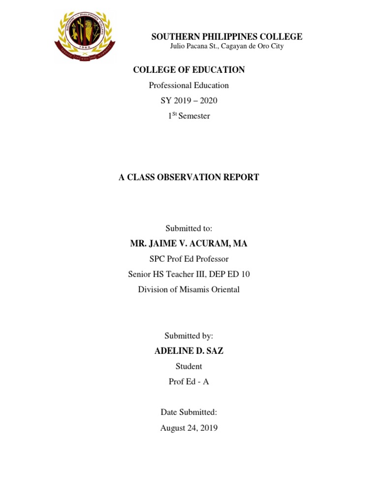 Professional Education SY 2019 - 2020 1 Semester: Southern Philippines ...