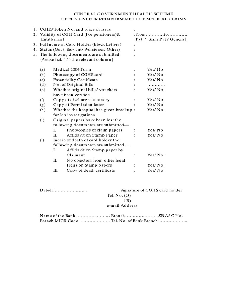 CGHS Reimbursement Forms PDF | PDF | Cheque | Government