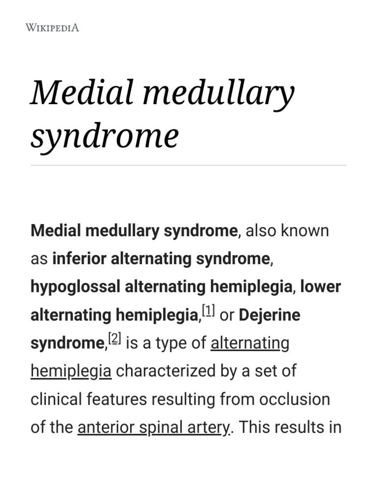 Medial Medullary Syndrome - Wikipedia | PDF | Brainstem | Neurology