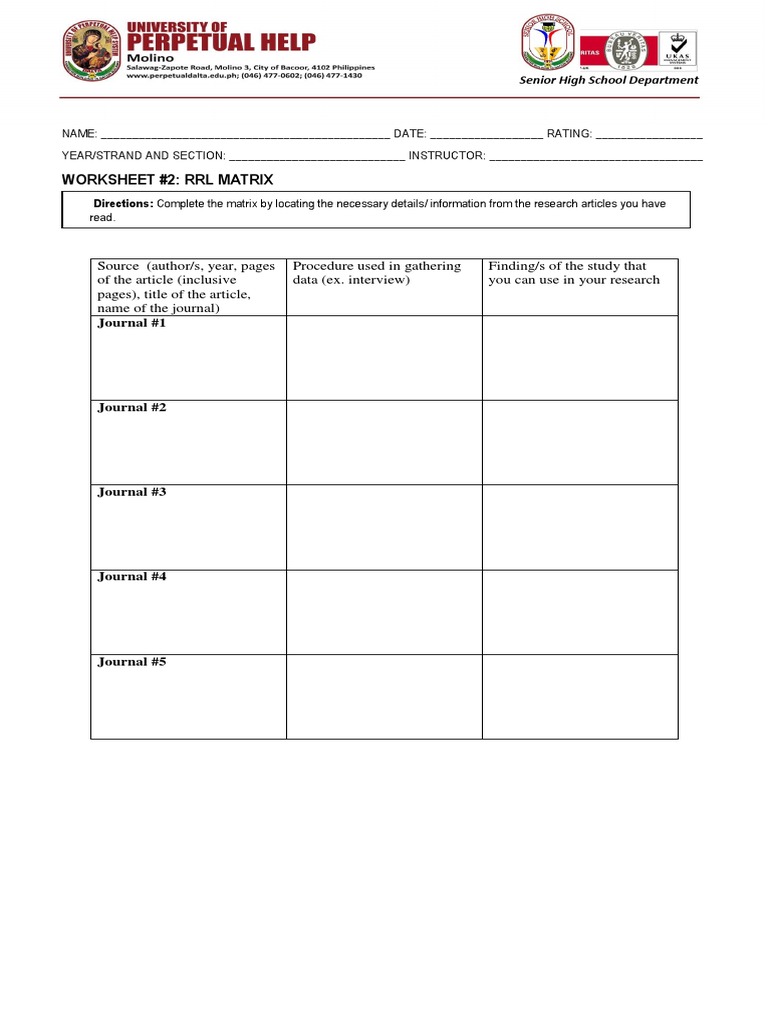 RRL Matrix Worksheet Template | PDF