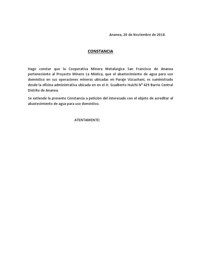 Constancia Agua | PDF