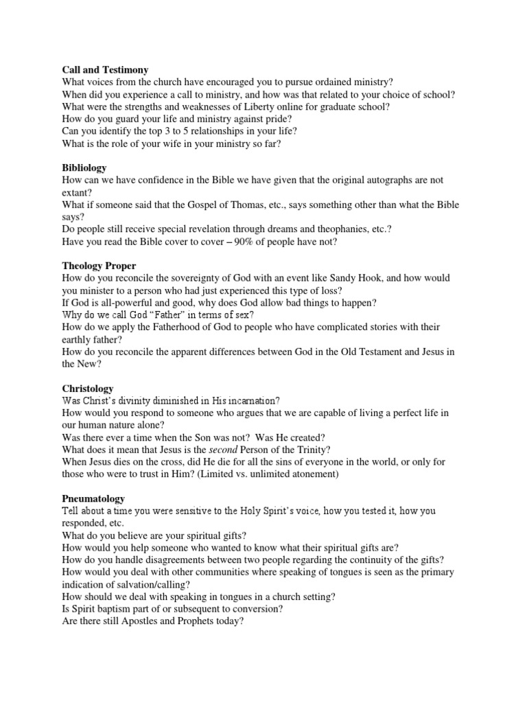 Andy Ordination Questions | PDF | Trinity | Christology