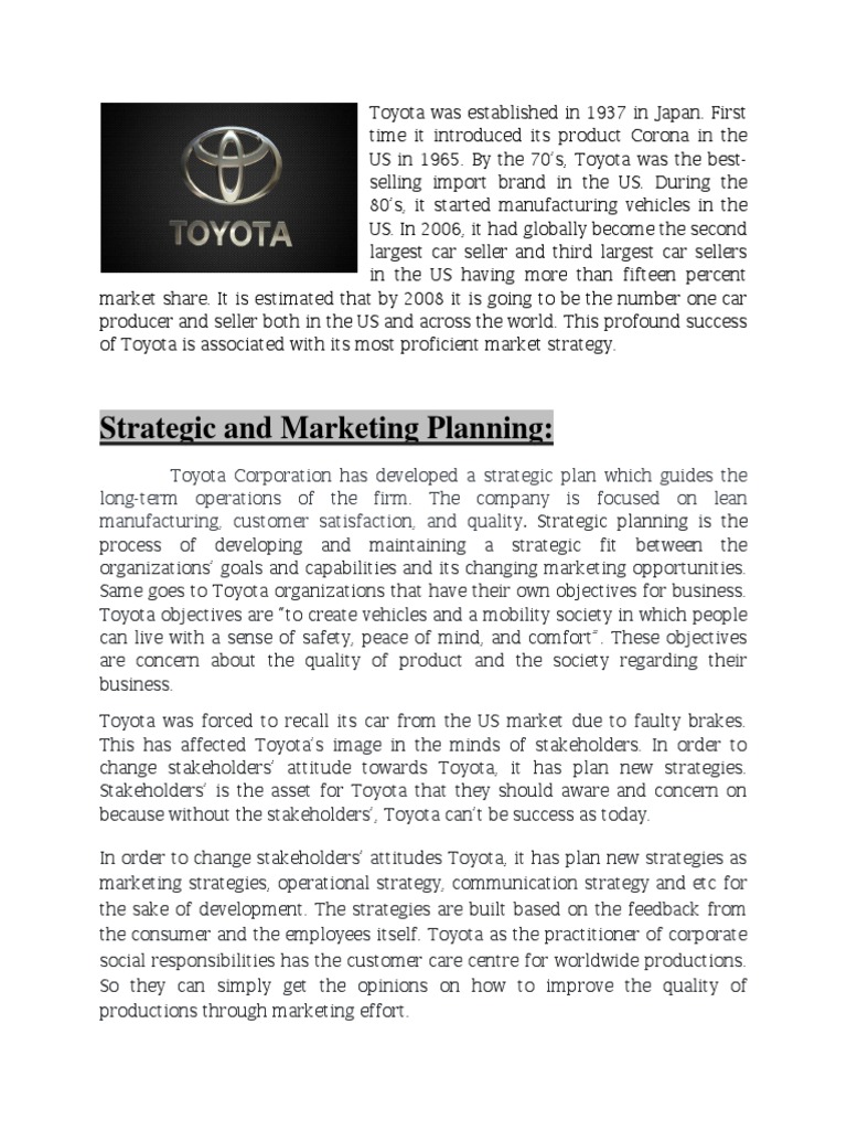 Strategic and Marketing Planning | PDF | Toyota | Marketing Strategy