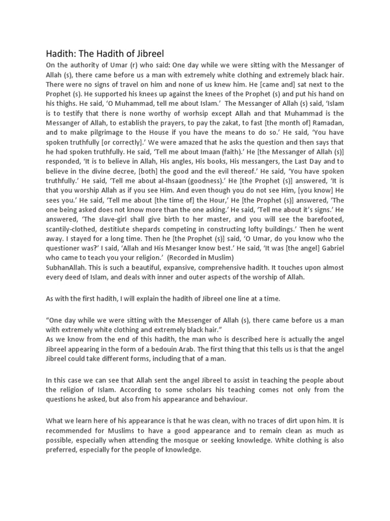 Understanding the Hadith of Jibreel | PDF | Prophets And Messengers In ...