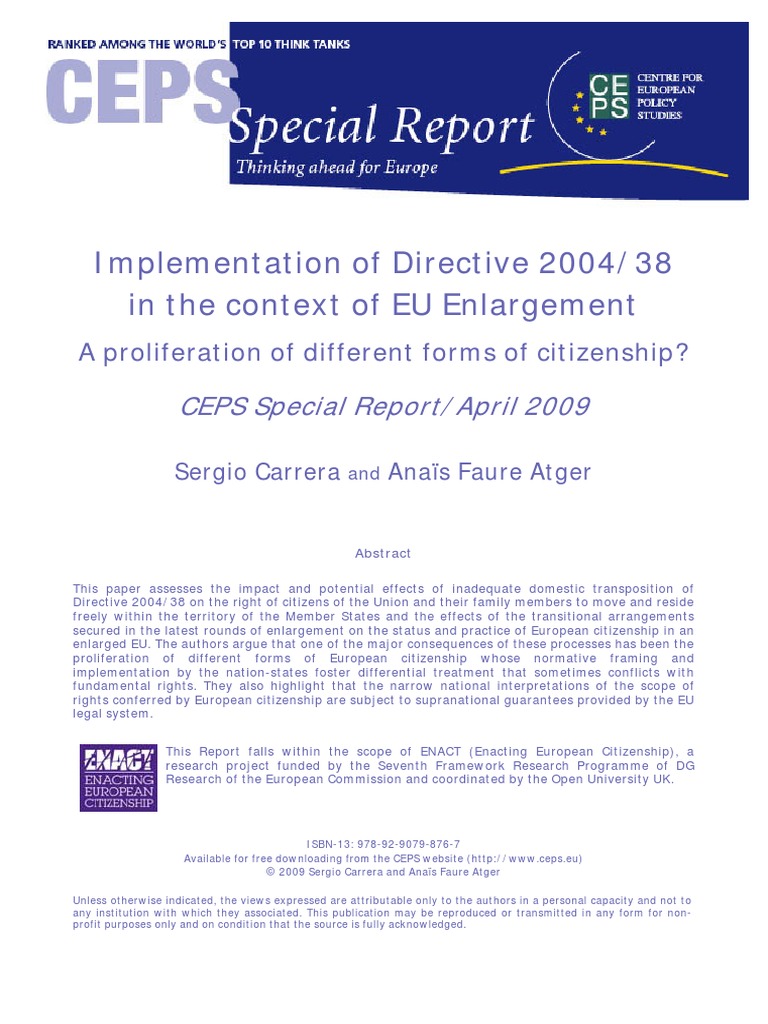 Implementation of Directive 2004/38 in The Context of EU Enlargement ...