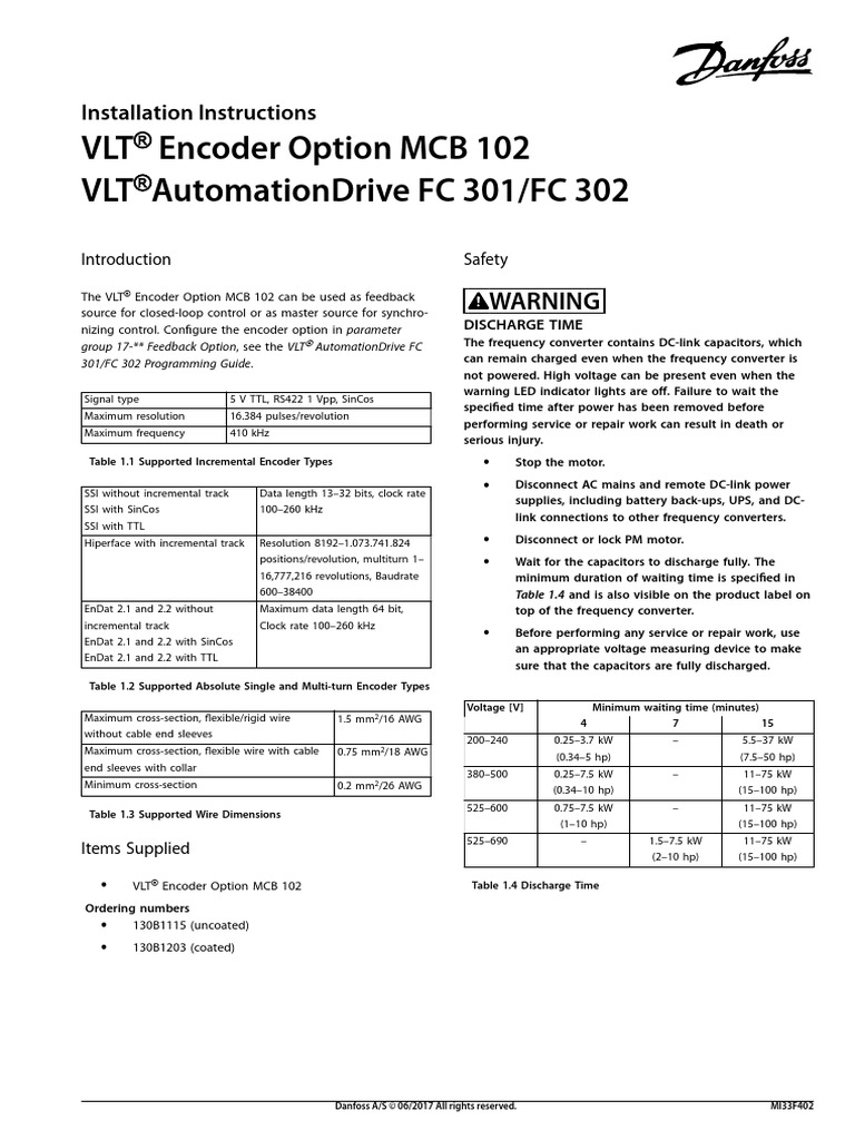 VLT Encoder Option MCB 102 VLT Automationdrive FC 301/Fc 302 | Download ...