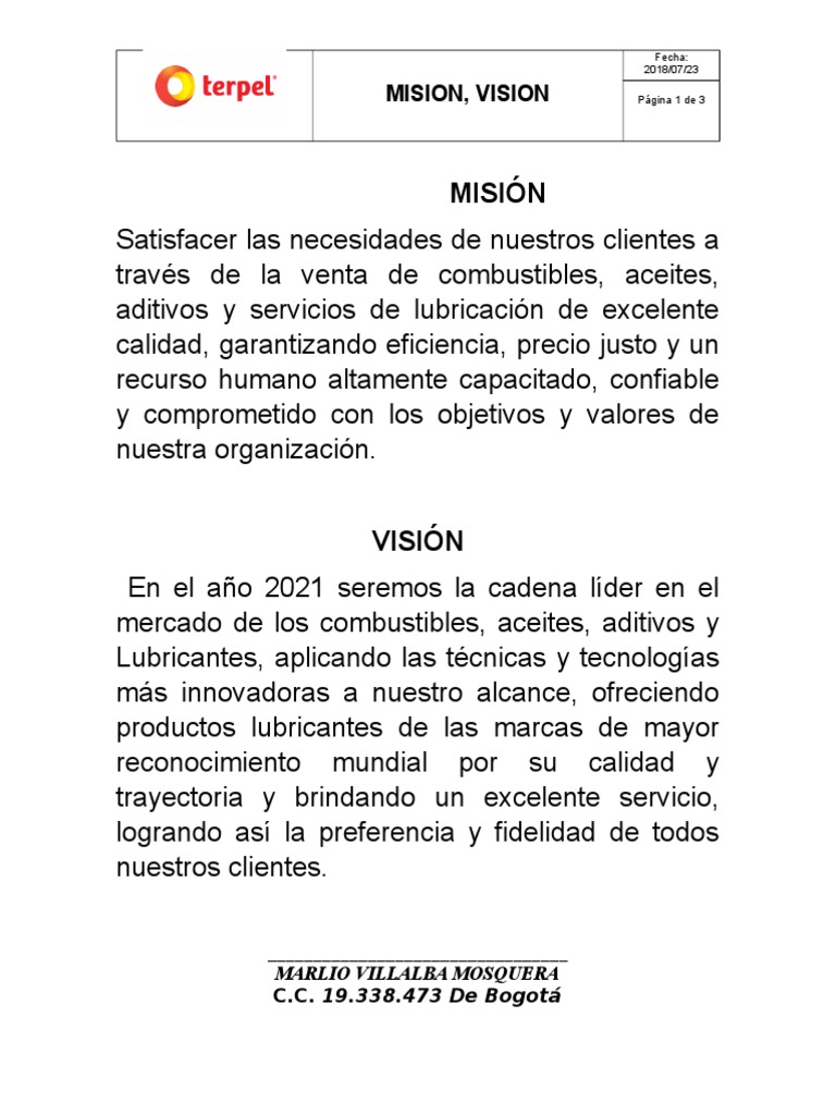 Do - Mision, Vision, Politica de Calidad y Valores | PDF | Calidad ...
