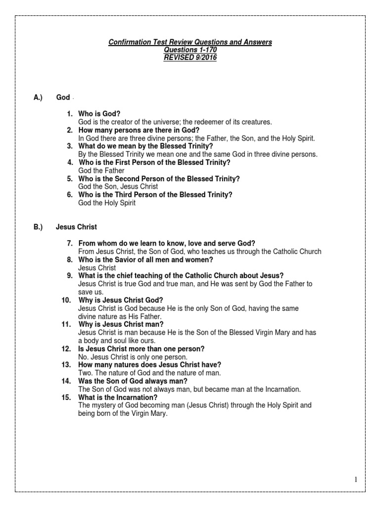 Confirmation Test Questions & Answers | PDF | Confession (Religion ...
