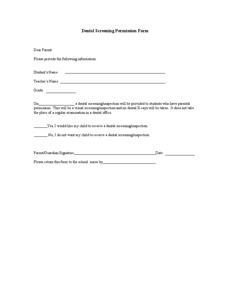 School Screening Form | Download Free PDF | Oral Hygiene | Dentistry