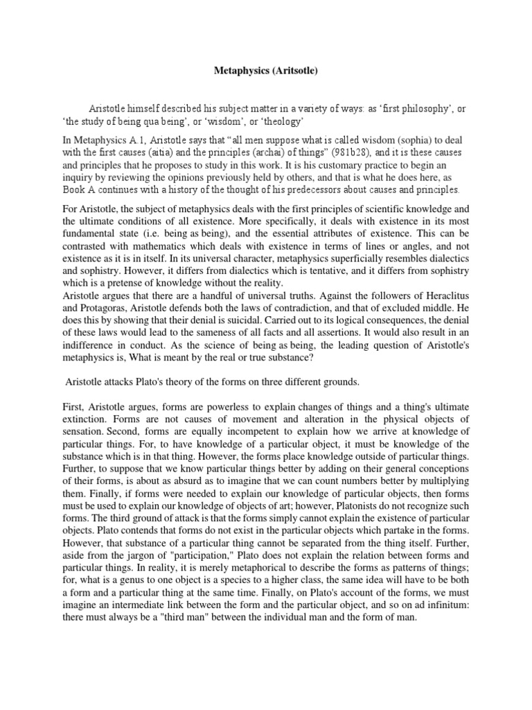 Metaphysics (Aritsotle) | PDF | Substance Theory | Existence