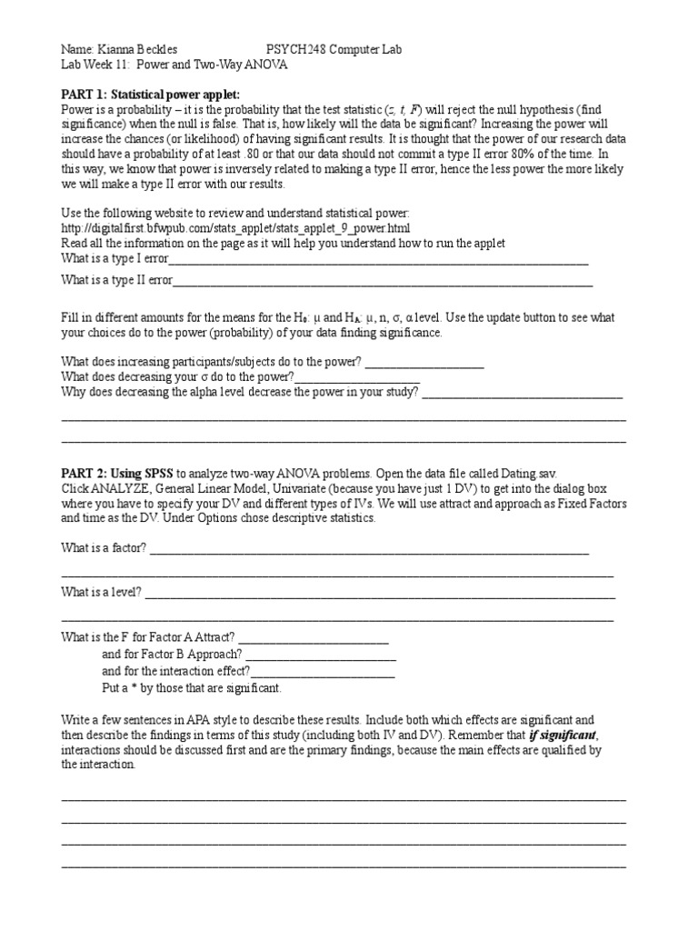 Lab 11 ANOVA 2way Worksheet | PDF | Type I And Type Ii Errors ...