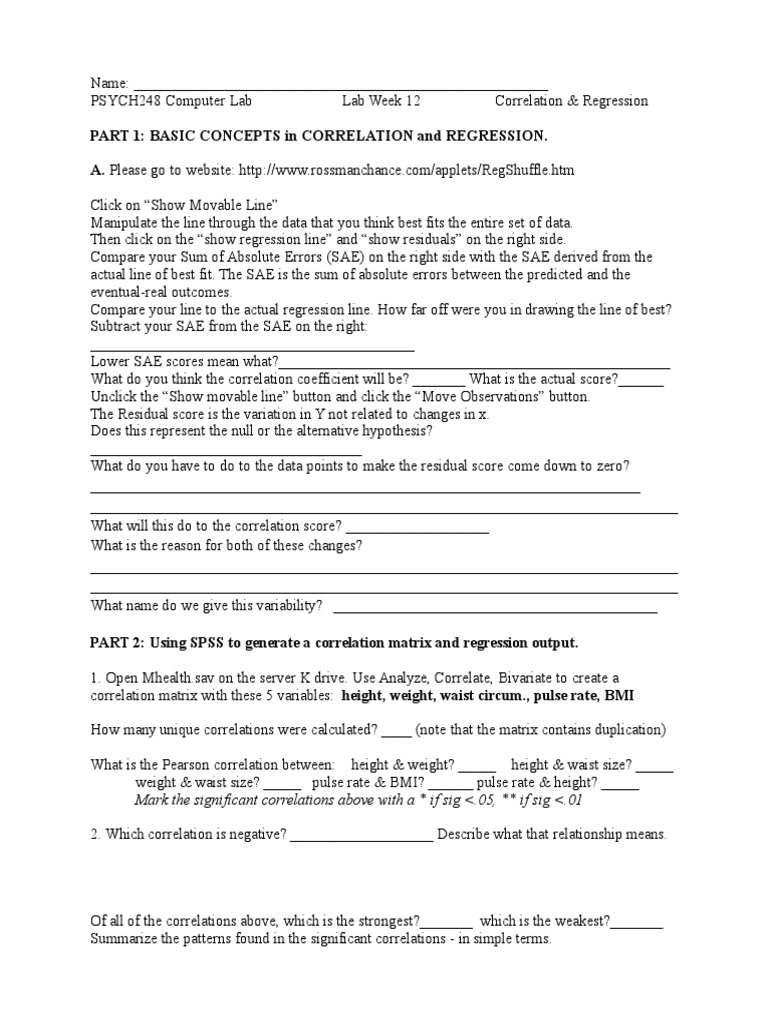 Lab 12 Worksheet Correlation | PDF | Correlation And Dependence ...