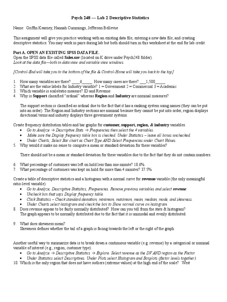 Lab 2 Worksheet | PDF | Histogram | Descriptive Statistics