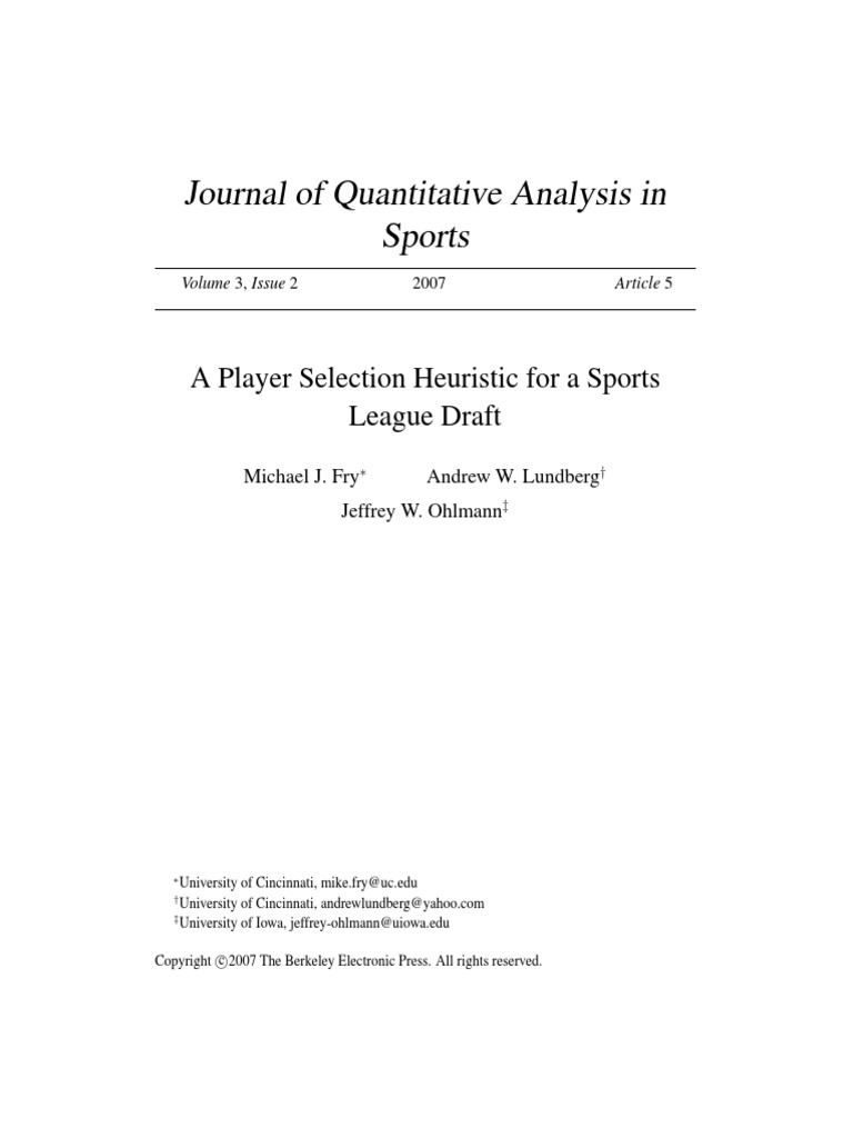 Journal of Quantitative Analysis in Sports: A Player Selection ...