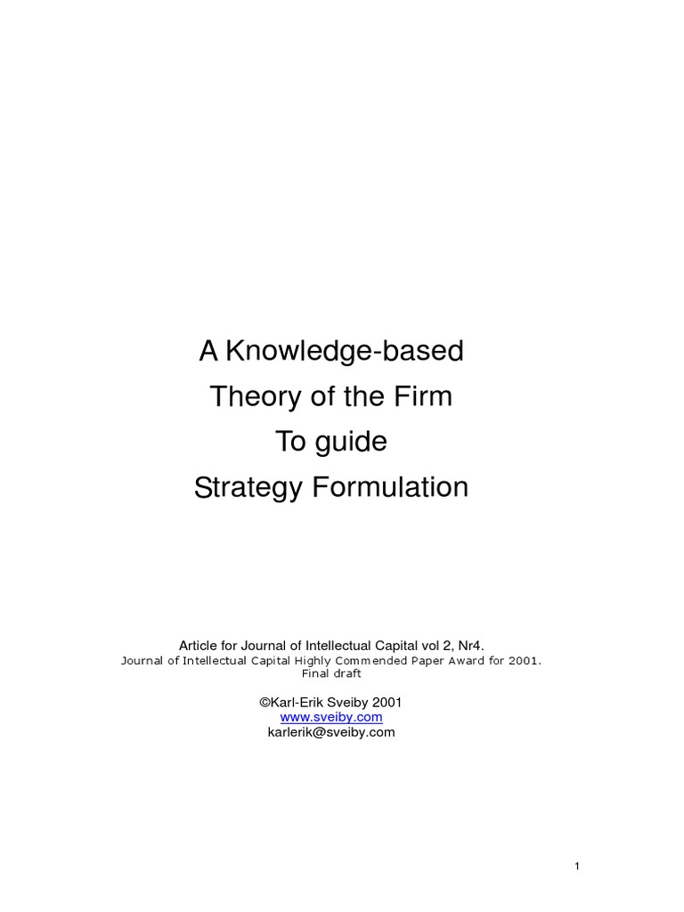 A Knowledge-Based Theory of The Firm To Guide Strategy Formulation ...