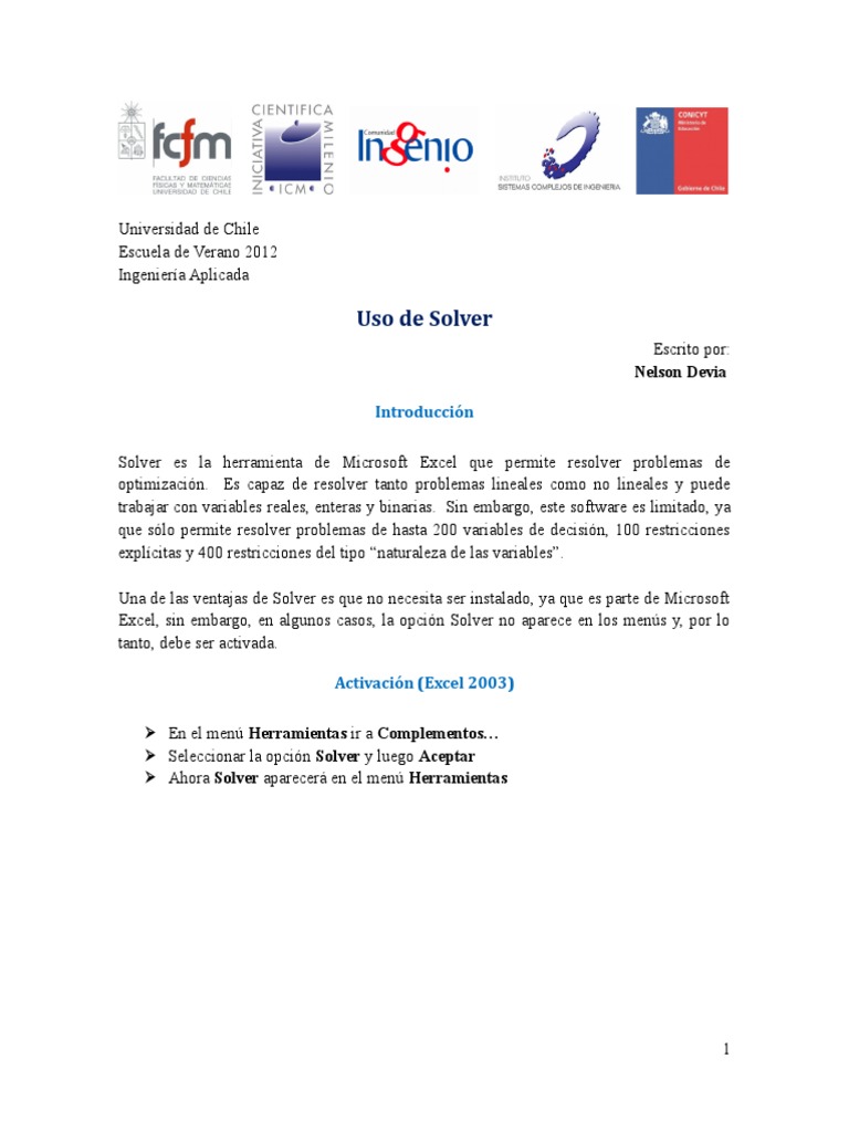 Guia Uso de Solver | PDF | Dieta | Microsoft Excel