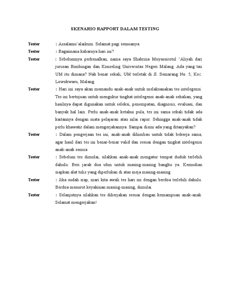 Skenario Rapport Dalam Testing | PDF