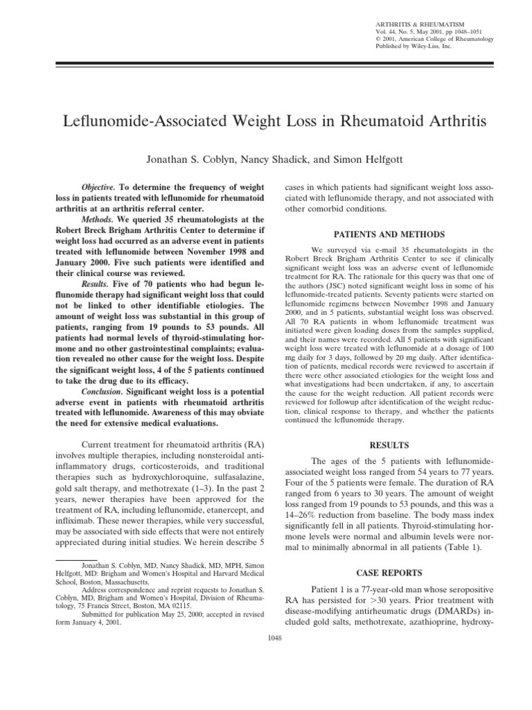 Leflunomide-Associated Weight Loss in Rheumatoid Arthritis: Jonathan S ...