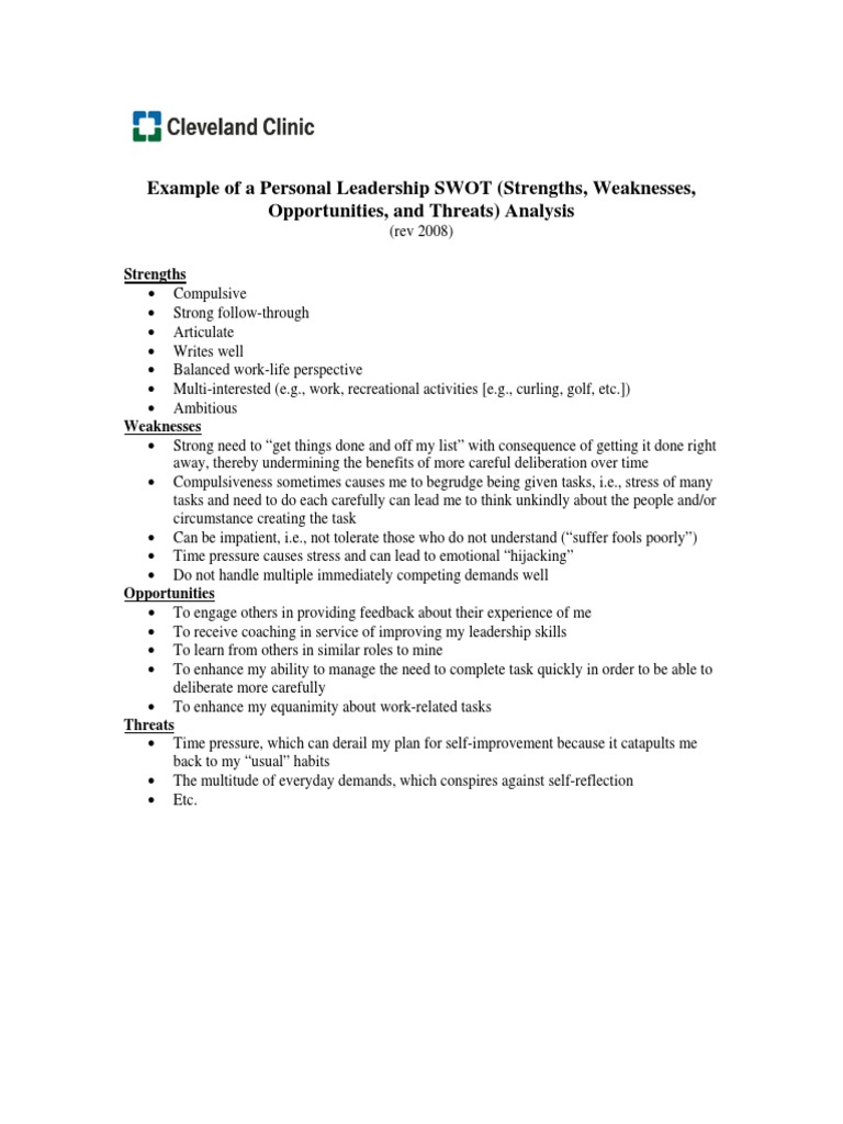 Personal Leadership SWOT PDF | PDF | Leadership | Applied Psychology