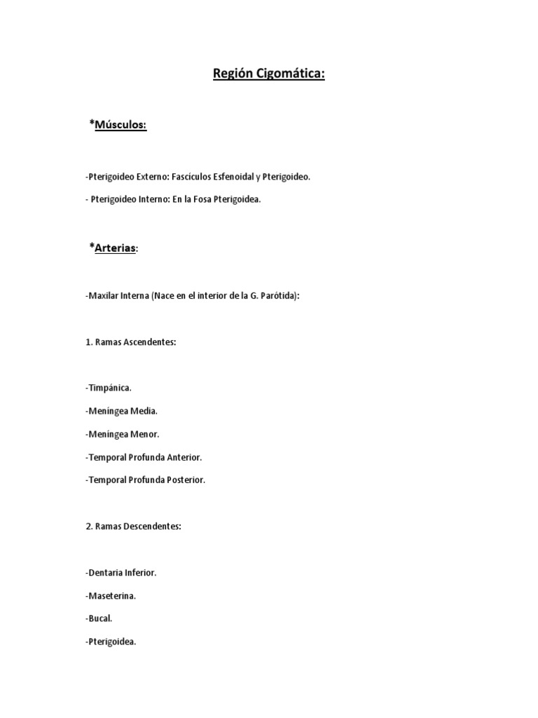 Anatomía de la Región Cigomática y Pterigomaxilar | PDF