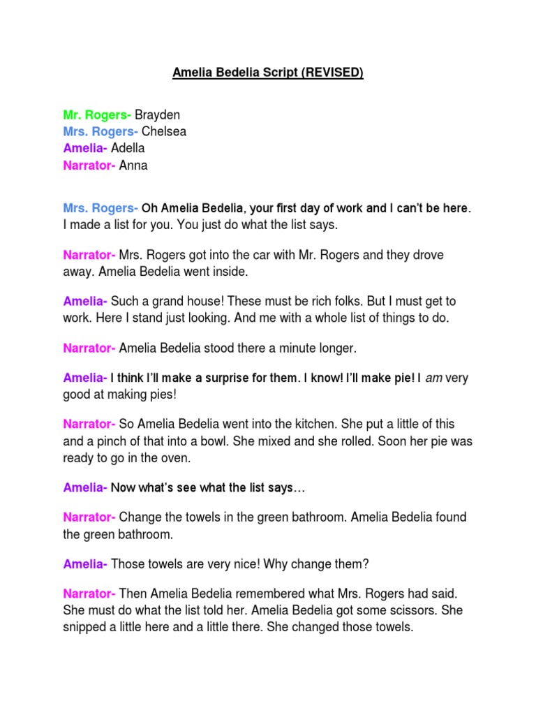 Amelia Bedelia Script Revised | PDF