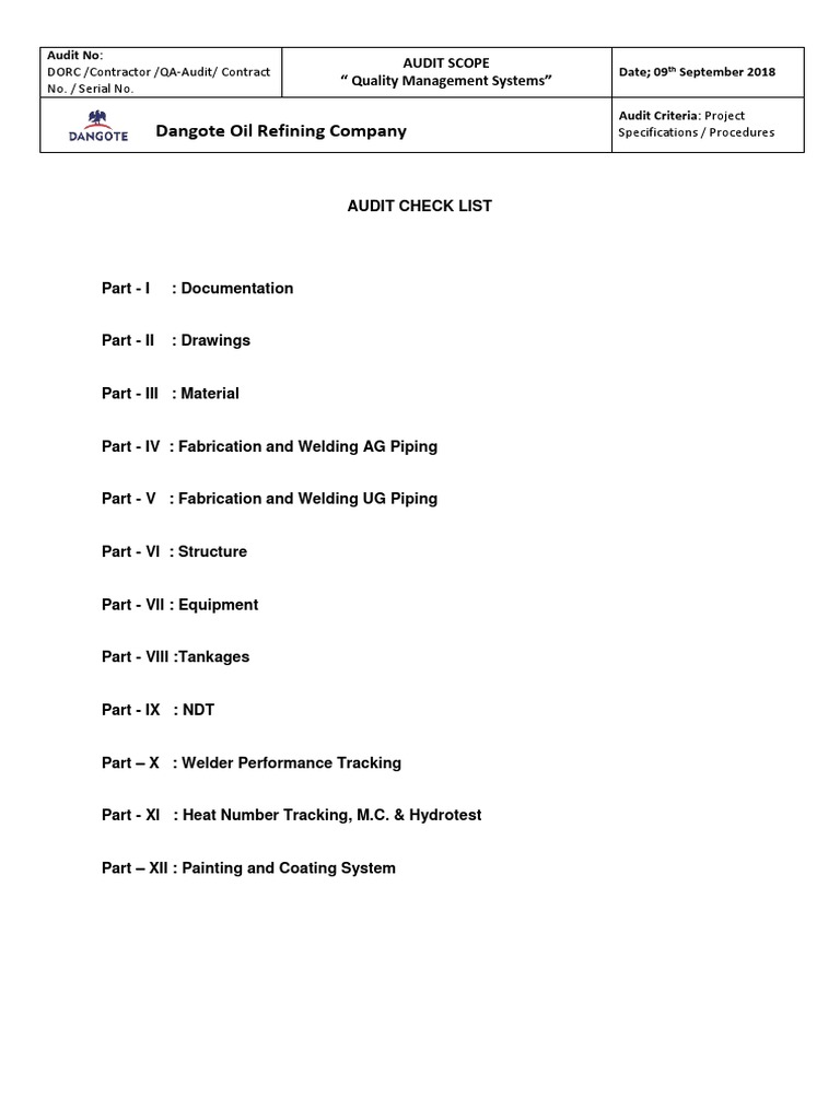 Audit Check List - DORC@1 | PDF