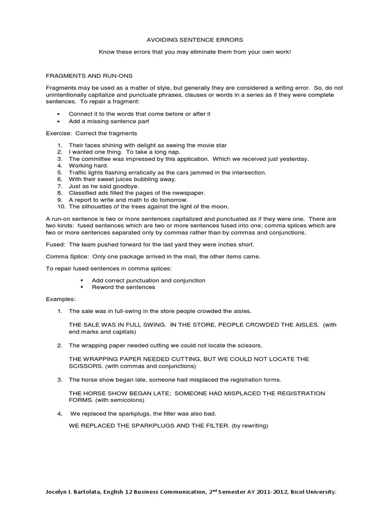 Avoiding Sentence Errors | PDF | Language Mechanics | Linguistics