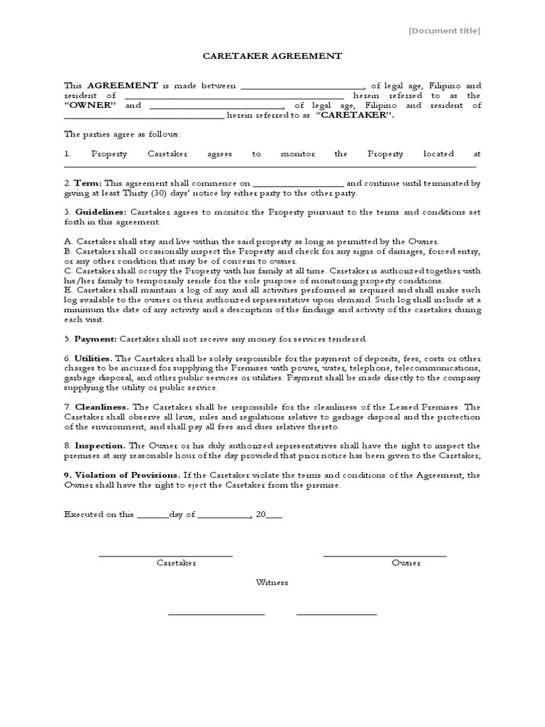 Property Caretakers Agreement | PDF | Private Law | Government