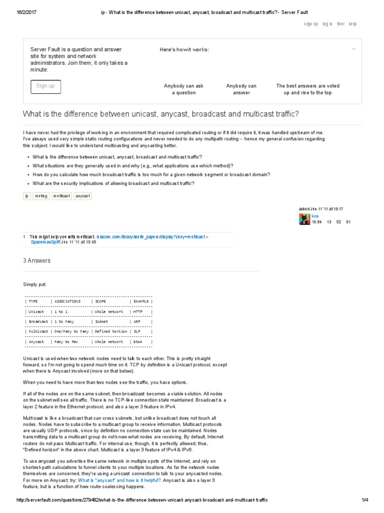 Anycast, BroadCast and Multicast | PDF | I Pv6 | Multicast